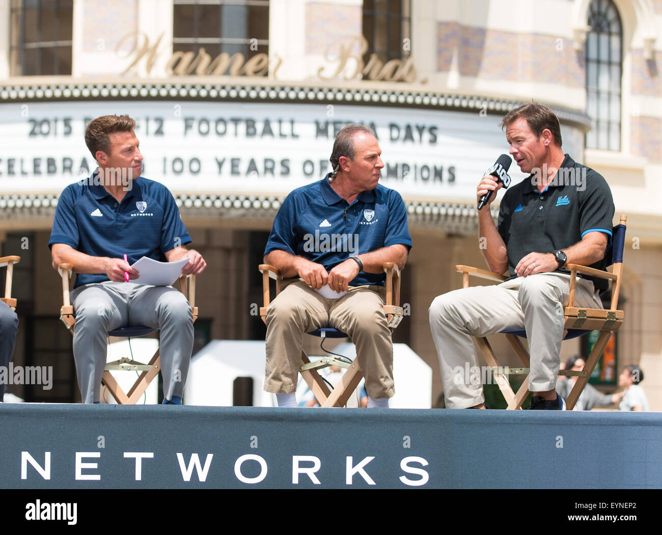 Burbank, CA. 30th July, 2015. UCLA head football coach Jim Mora does an ...
