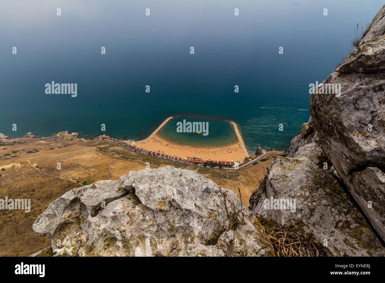 View of the sea/ocean and city of Gibraltar from the top of the rock ...