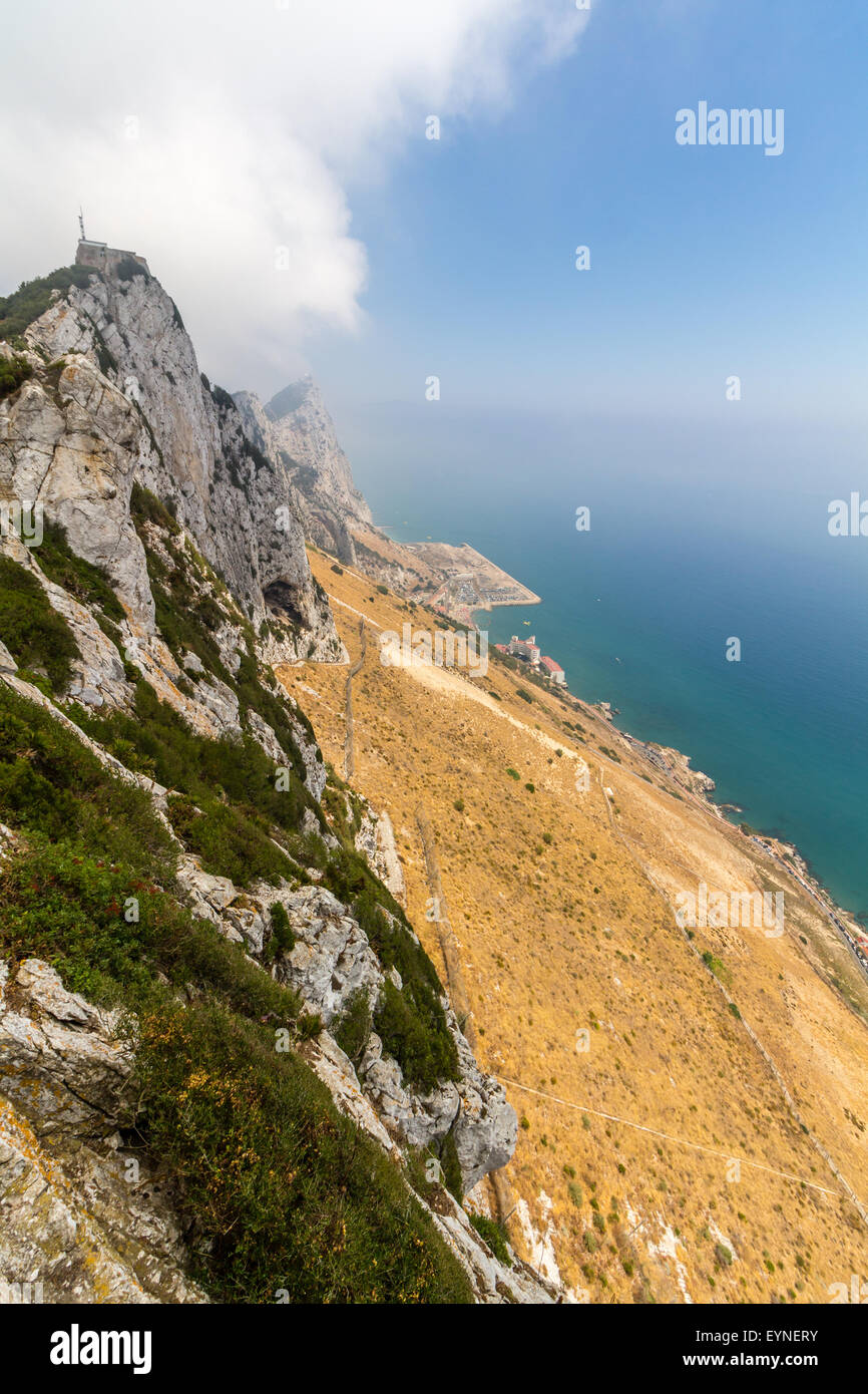 View of the sea/ocean and city of Gibraltar from the top of the rock ...