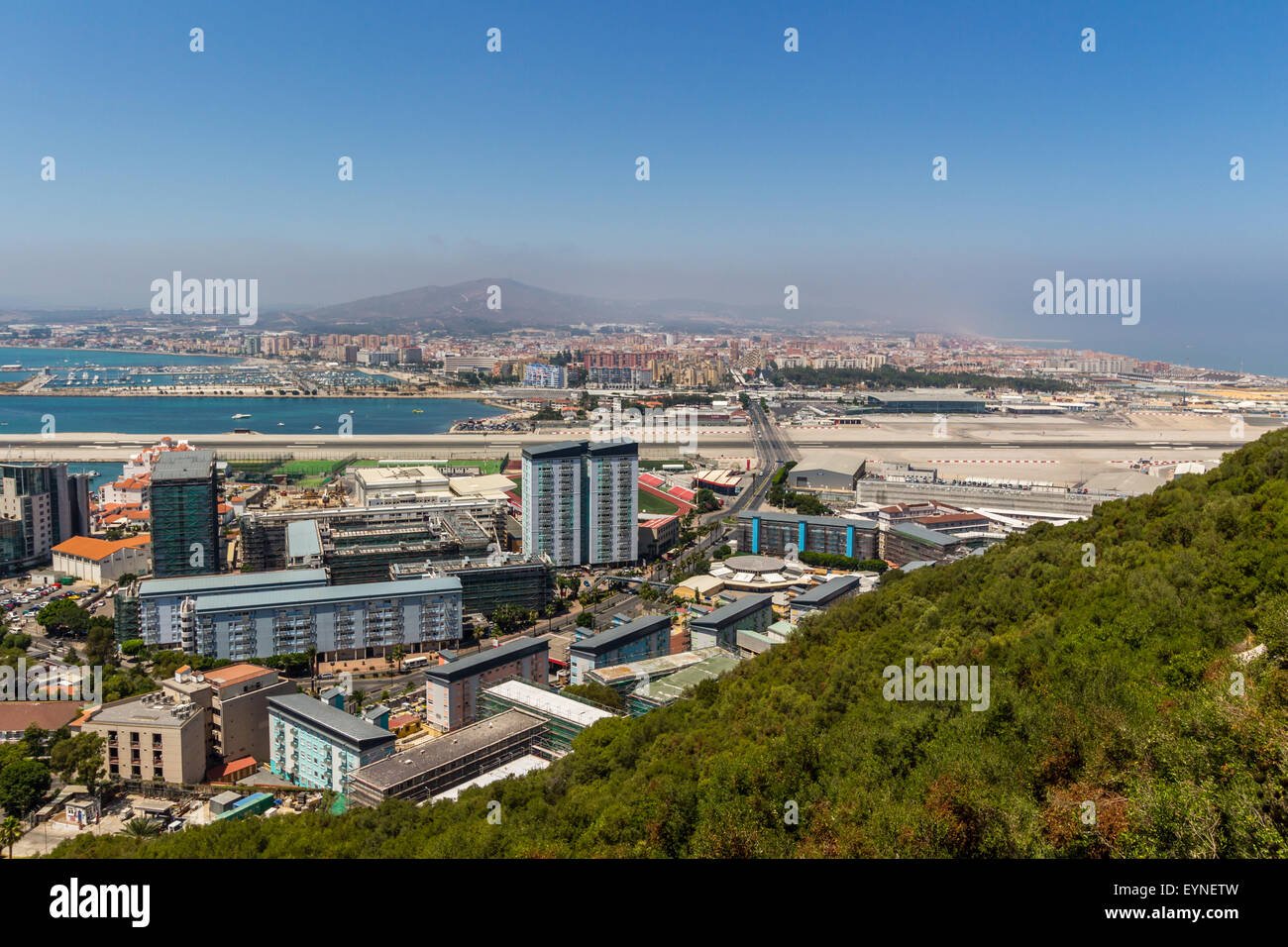 View of the sea/ocean and city of Gibraltar from the top of the rock ...