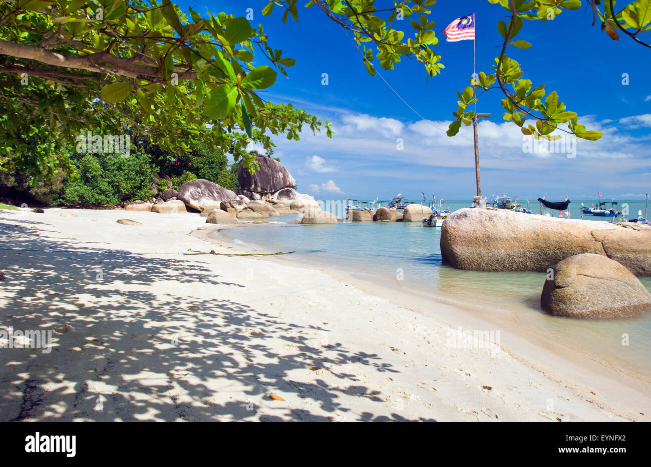 A sandy beach on a sunny day in Penang National Park, north west Penang ...