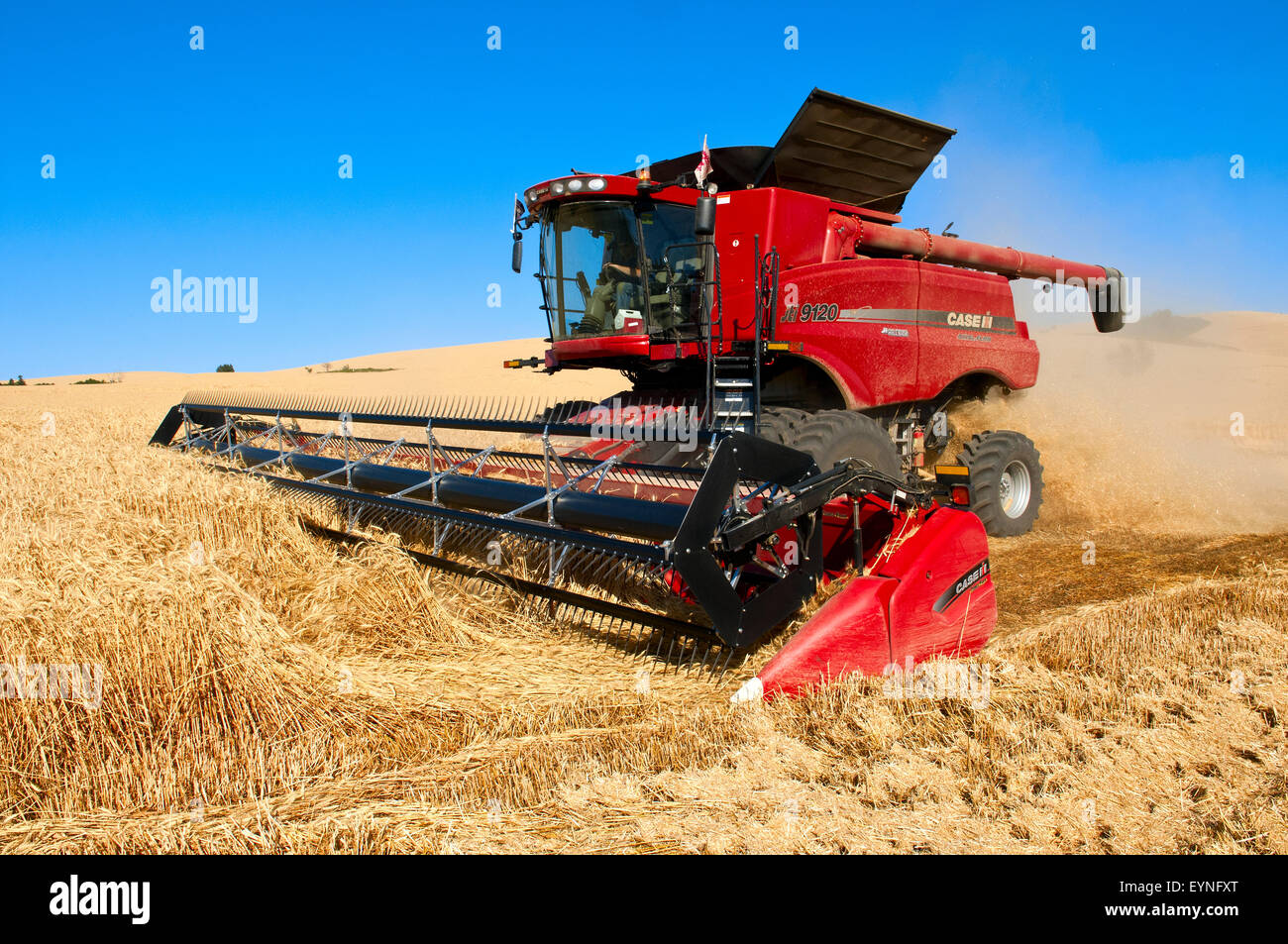 A Case combine harvests grain in the Palouse region of Washington Stock ...