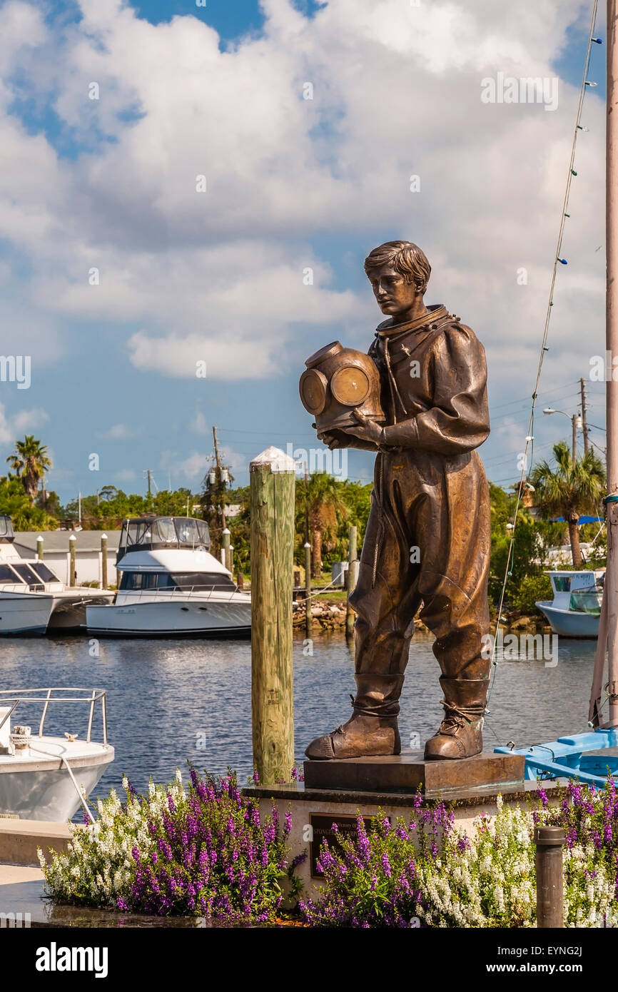 Monument to sponge divers, Sponge Dock, Tarpon Springs, Florida Stock ...