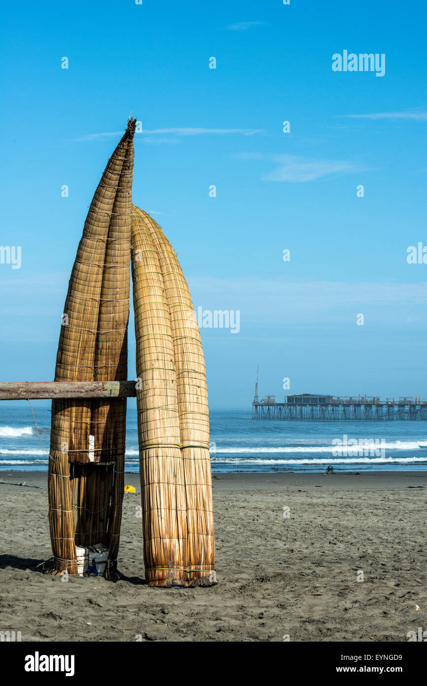 Traditional Peruvian small Reed Boats (Caballitos de Totora Stock Photo ...