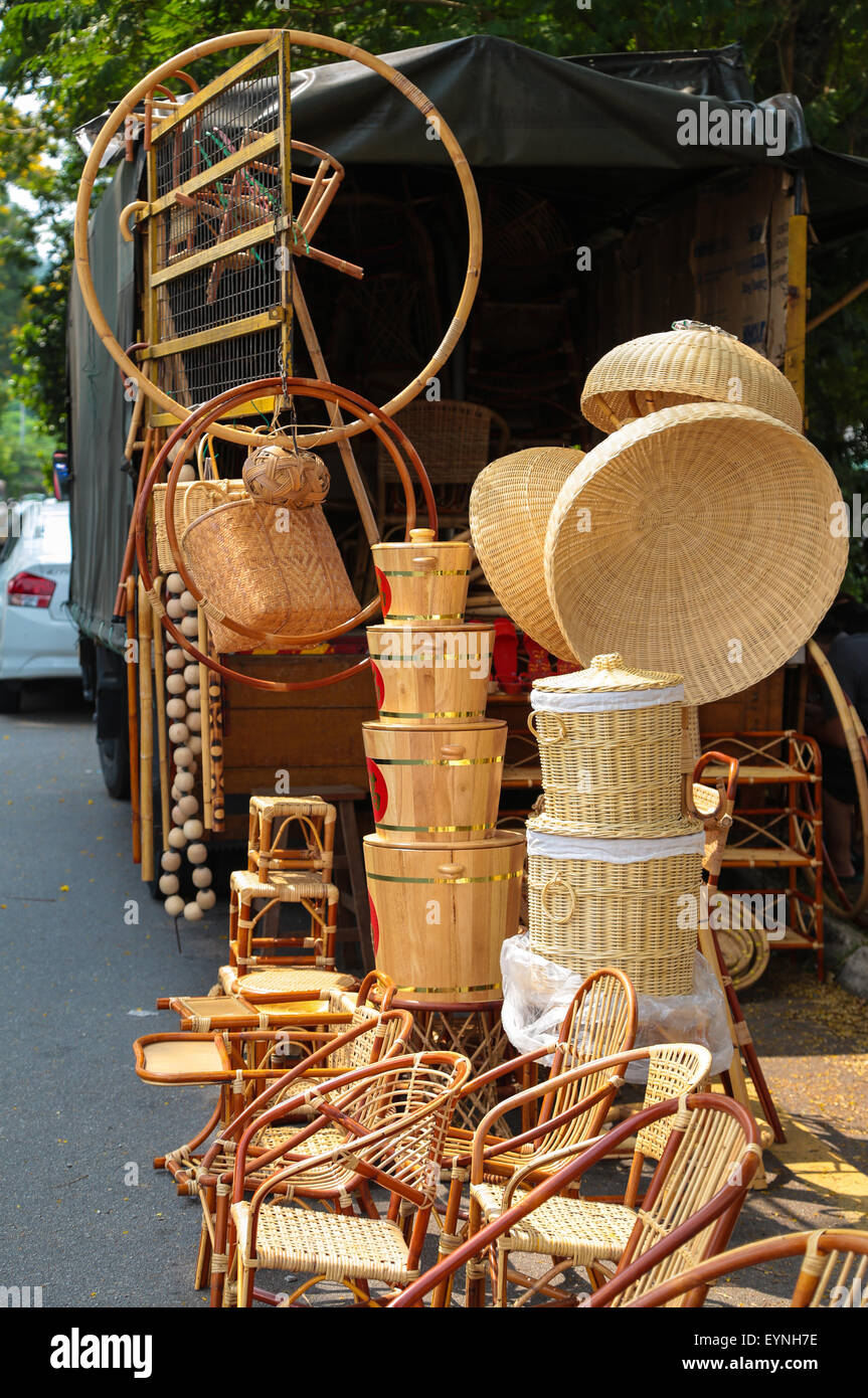 Bamboo made furnitures on street side sales Stock Photo - Alamy