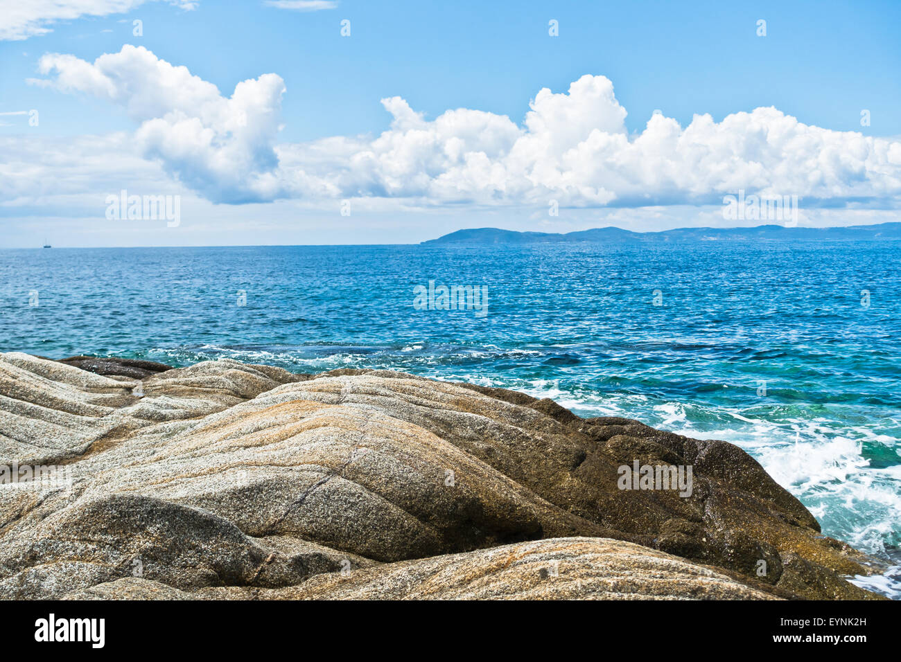 Sea rocks at early morning, west coast of peninsula Sithonia ...