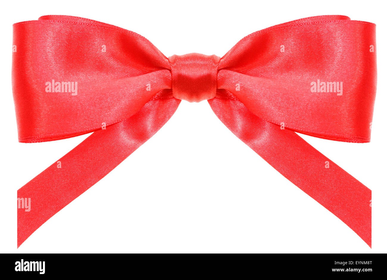 symmetric red satin ribbon bow with vertically cut ends isolated on ...