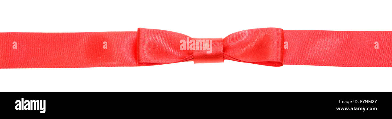 real red bow knot on narrow satin ribbon isolated on white background ...