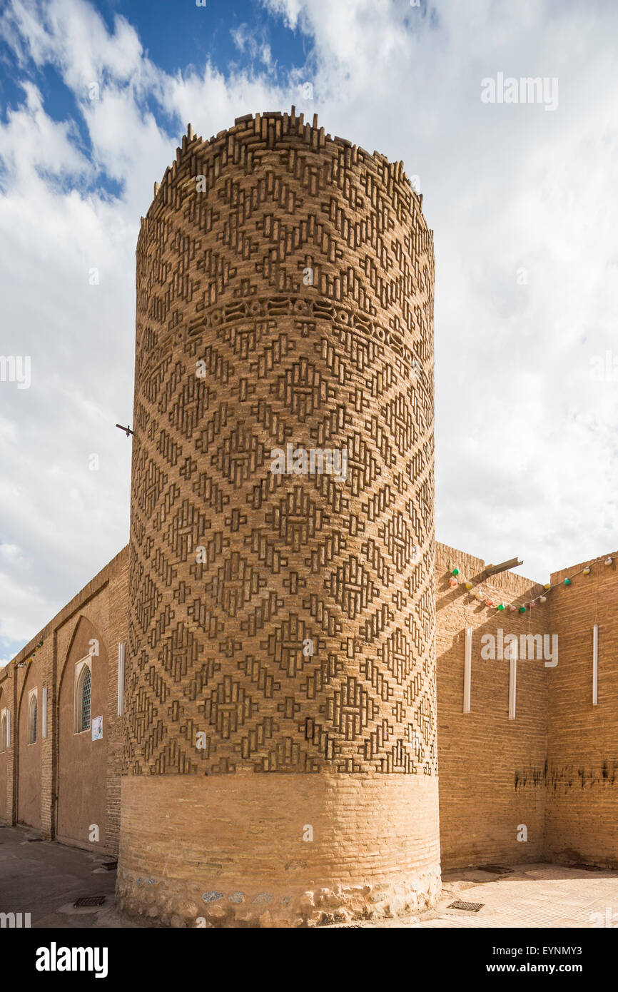 Seljuk minaret at corner of Masjid-i Malik, Kerman, Iran Stock Photo ...