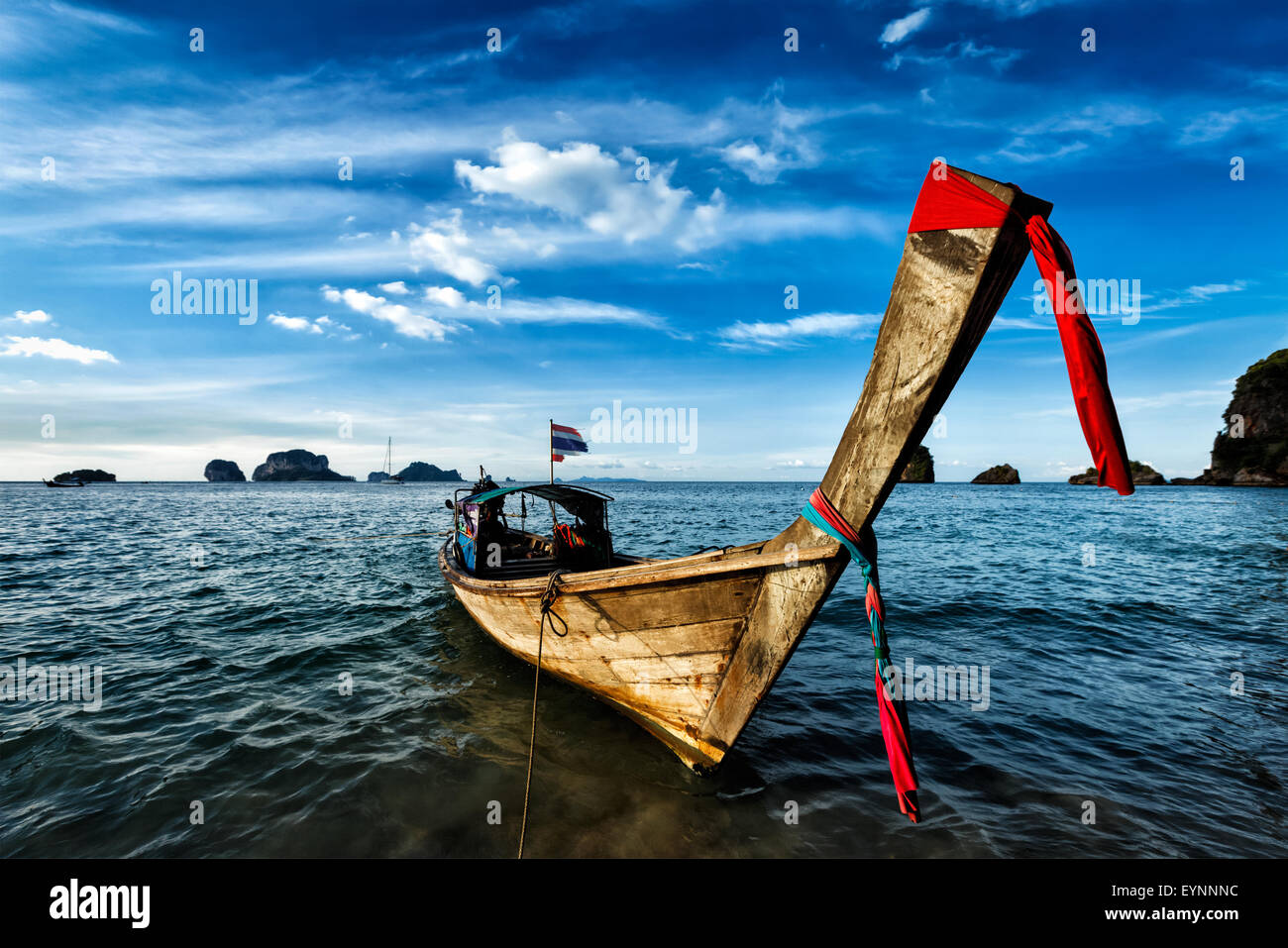 Long tail boat on beach, Thailand Stock Photo - Alamy