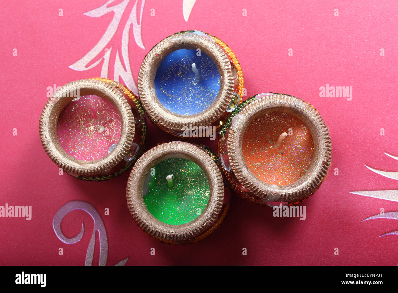 Beautiful multicolored diya candles for diwali celebration Stock Photo ...