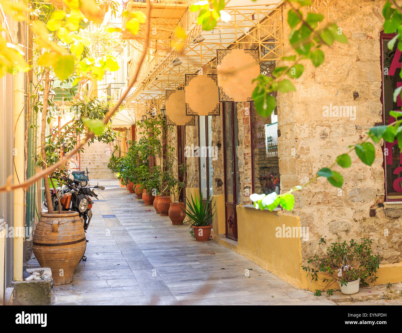 Beautiful traditional old style street in Nafplion, Greece Stock Photo ...