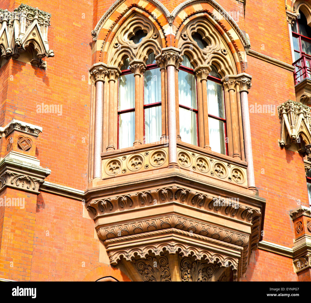 old architecture in london england windows and brick exterior wall ...