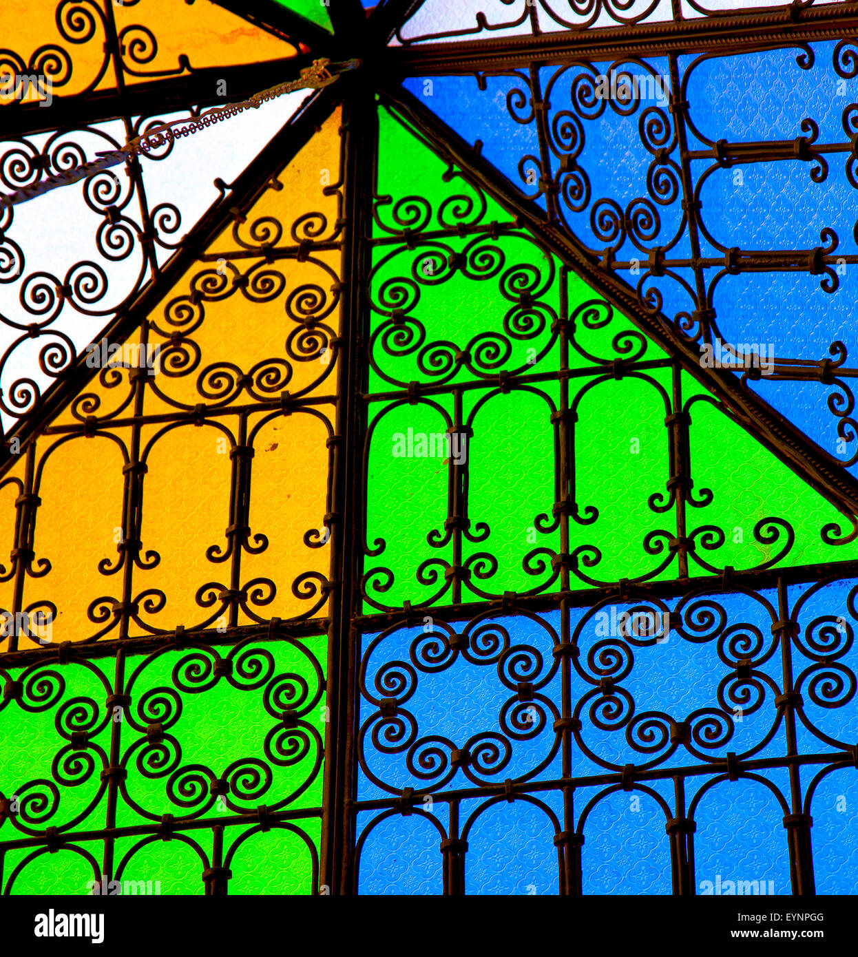 colorated glass and sun in morocco africa window and light Stock Photo ...