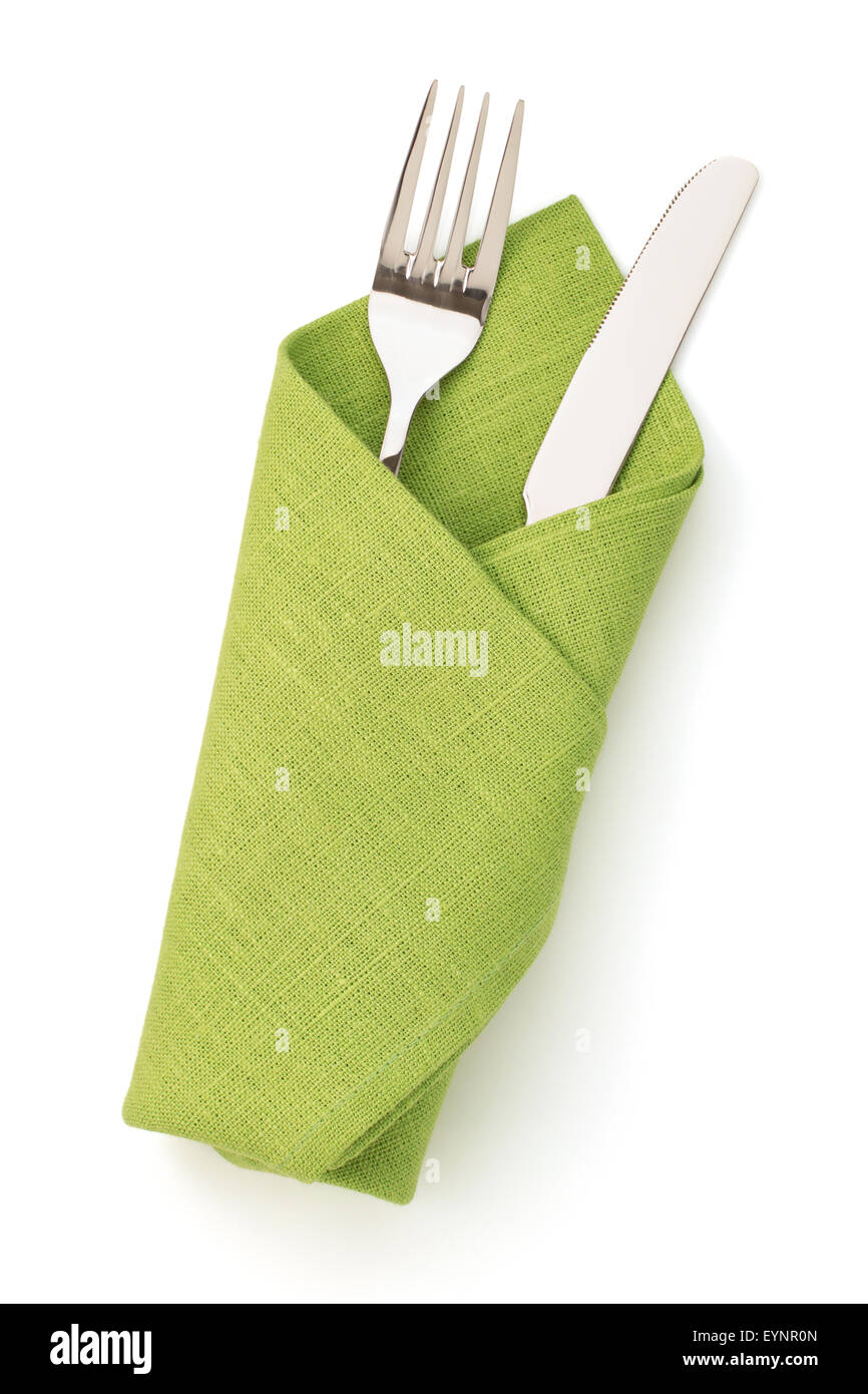 napkin, fork and knife isolated on white background Stock Photo - Alamy