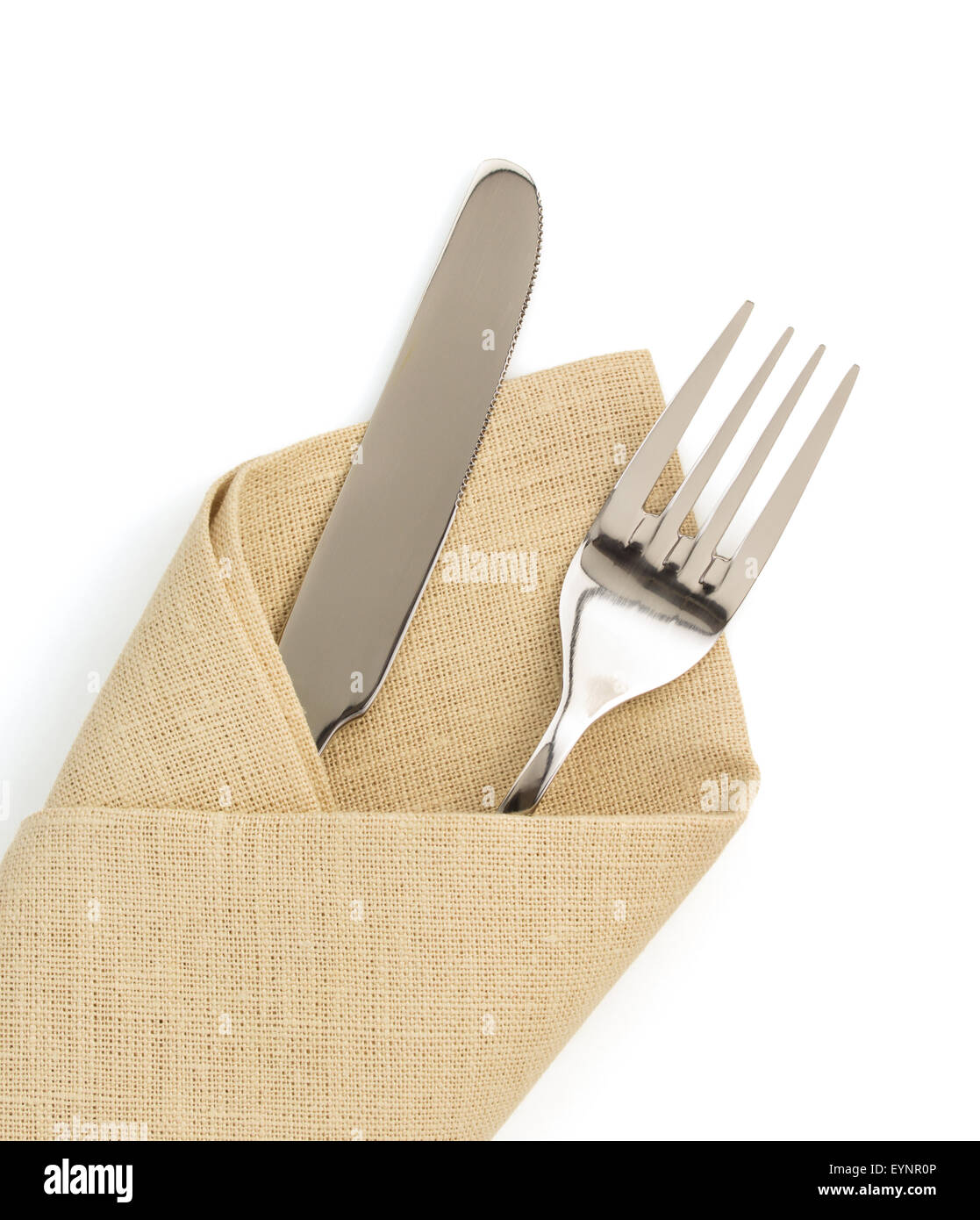 napkin, fork and knife isolated on white background Stock Photo - Alamy