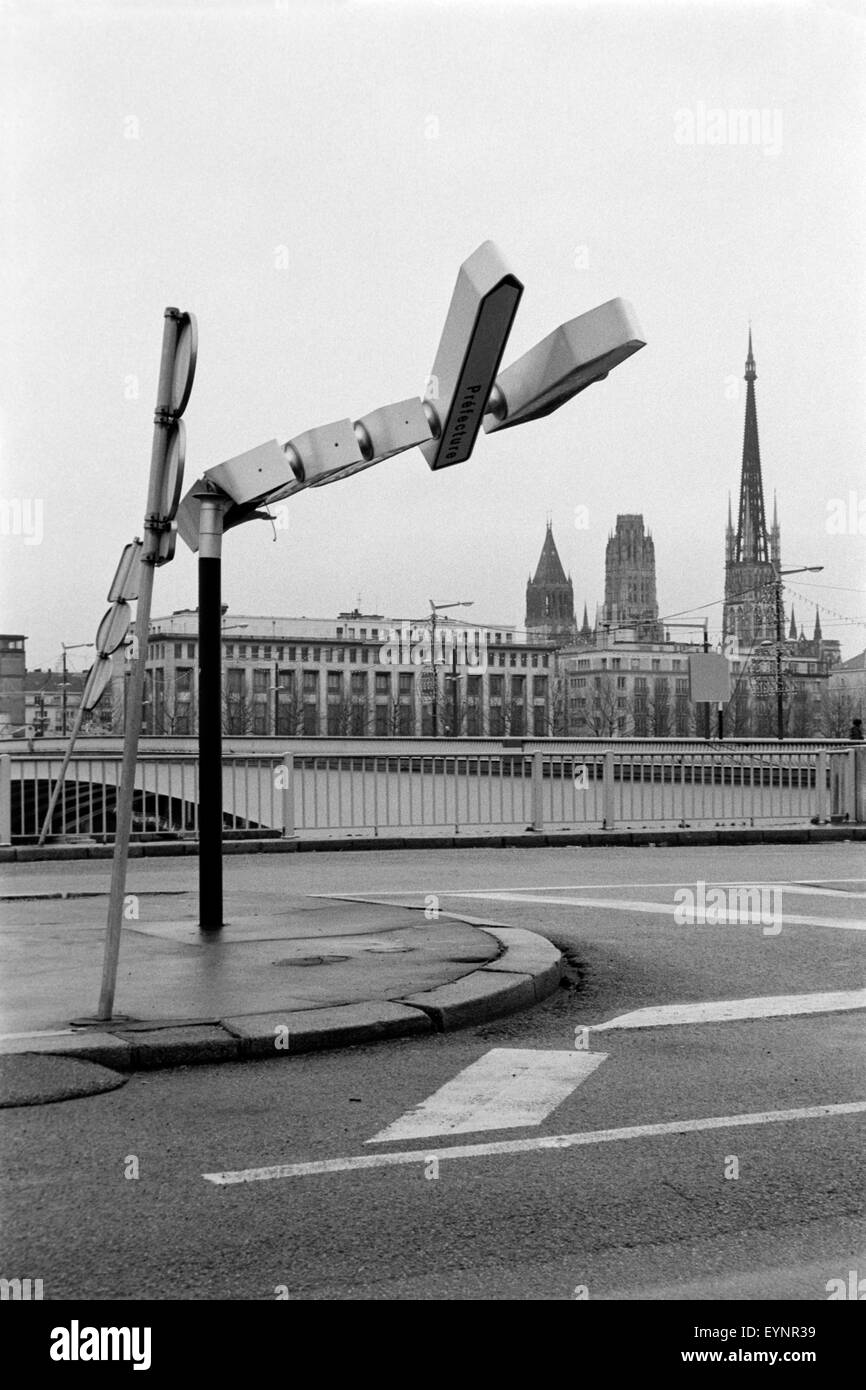 bent over street sign amongst the damage caused by a mini tornado that ...