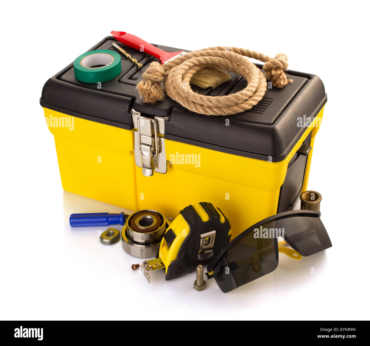 tools and instruments with toolbox isolated on white background Stock ...