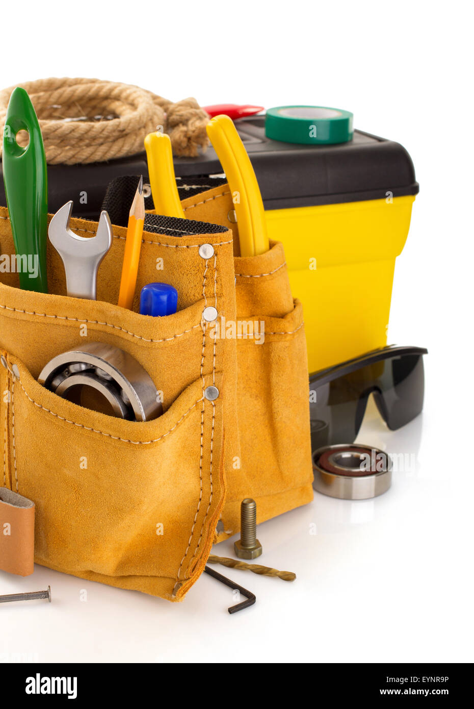 tools and instruments in belt isolated on white background Stock Photo ...