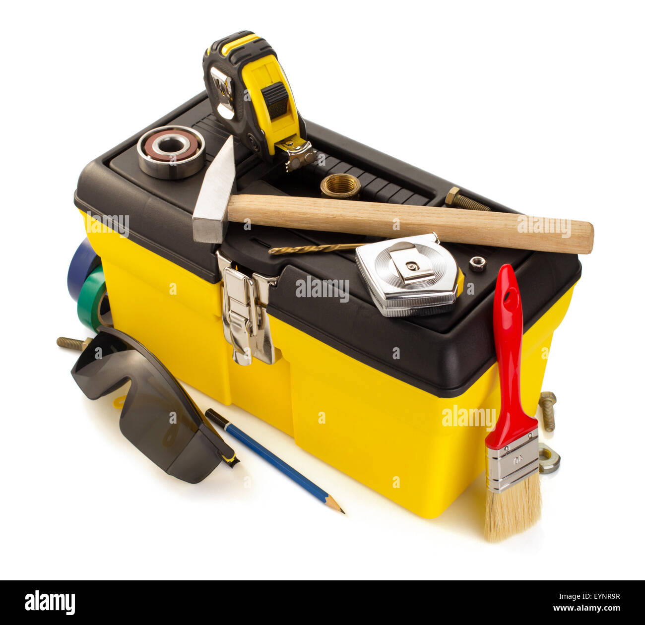 tools and instruments with toolbox isolated on white background Stock ...