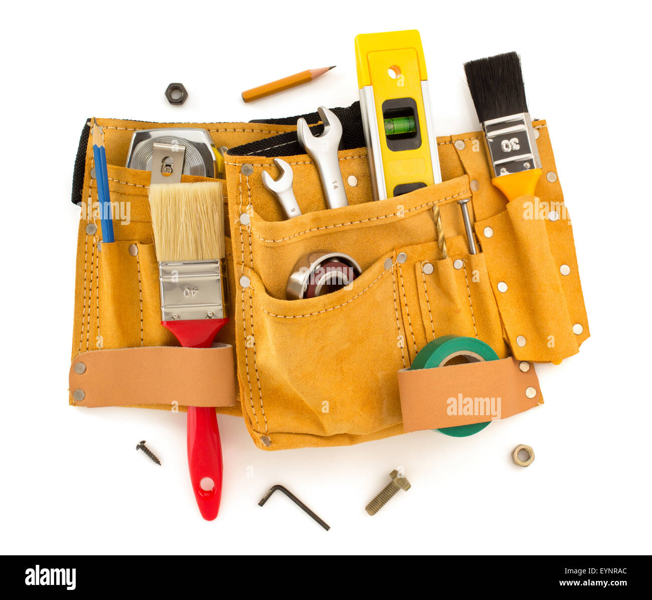 tools and instruments in belt isolated on white background Stock Photo ...