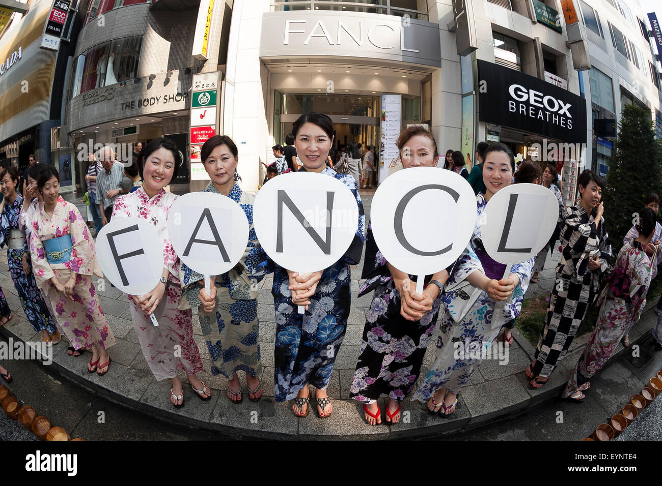 Members of staff of FANCL store wearing traditional Japanese Yukata ...