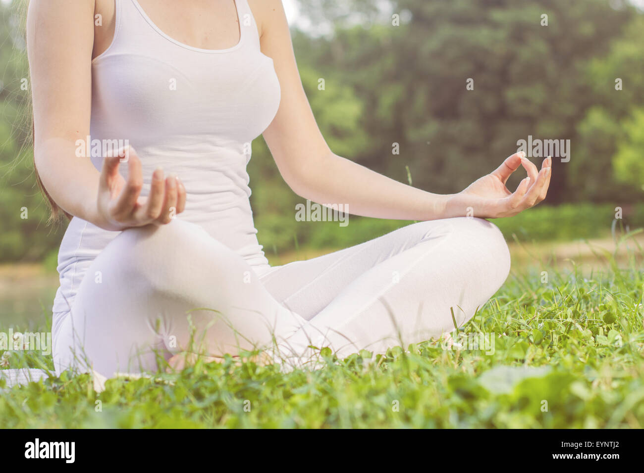 Yoga Meditating Zen Woman Relaxing Outdoor.Healthy Lifestyle in Lotus ...
