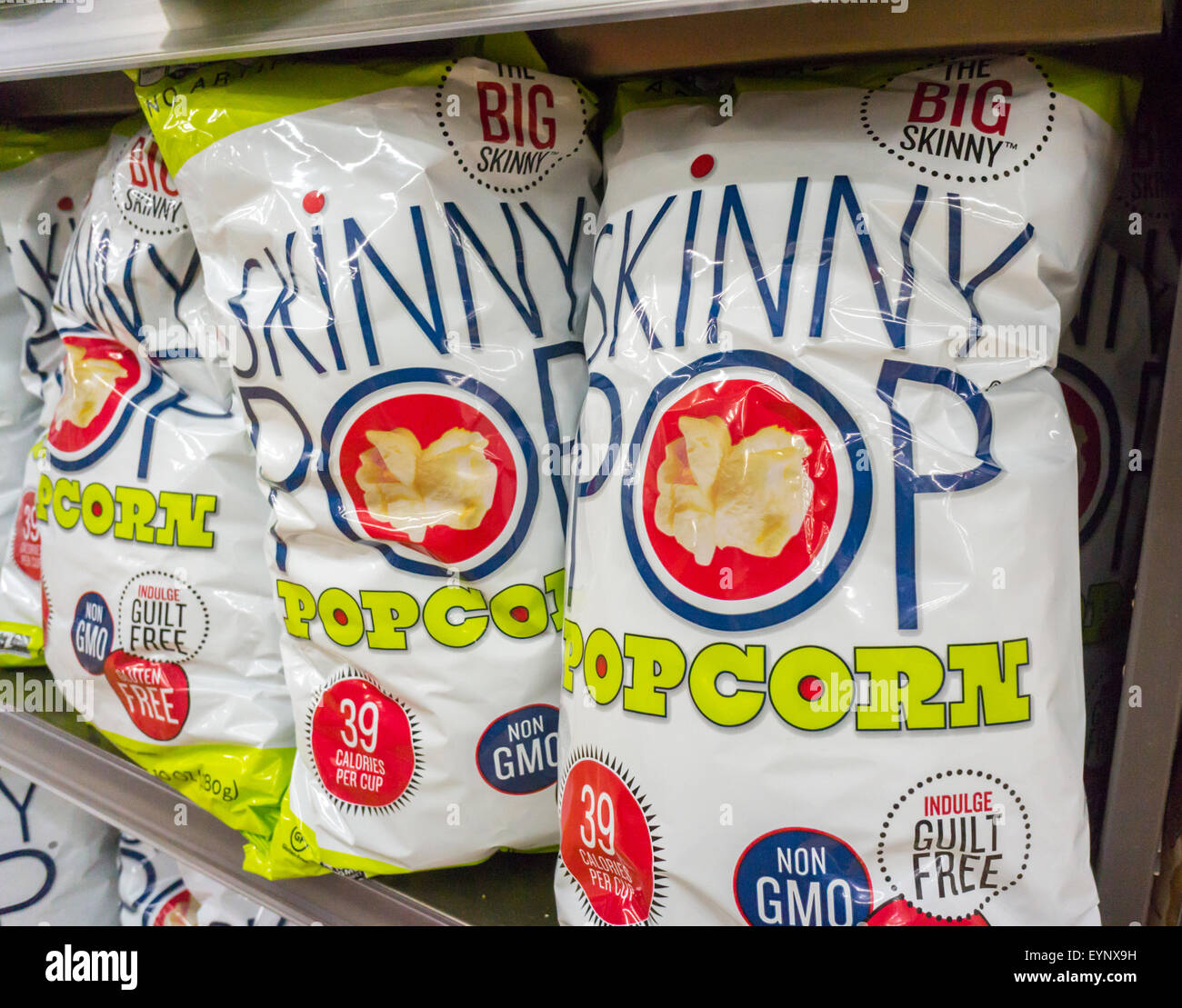 Packages of of SkinnyPop popcorn on a shelf in a supermarket in New ...