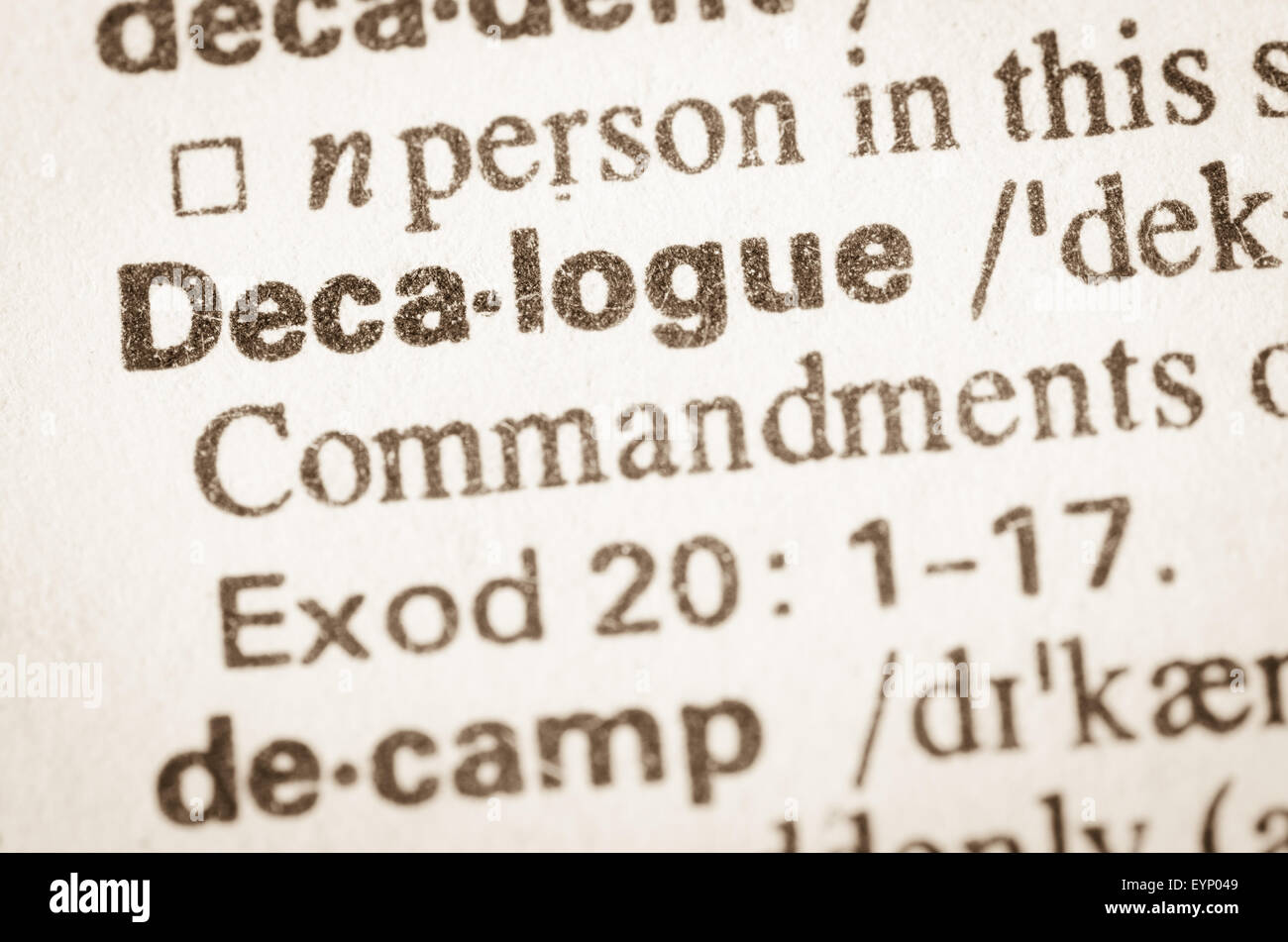 Definition of word Decalogue in dictionary Stock Photo - Alamy