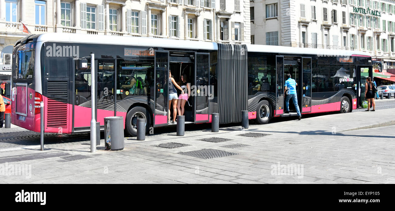 Marseilles France RTM long public transport bendy bus & passengers ...