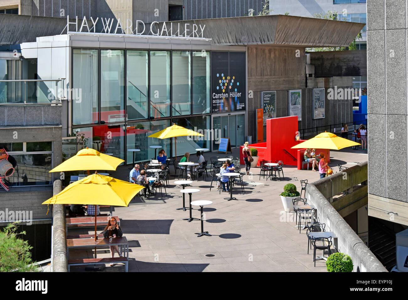 Hayward Art Gallery building & sign with outdoor refreshment facilities ...