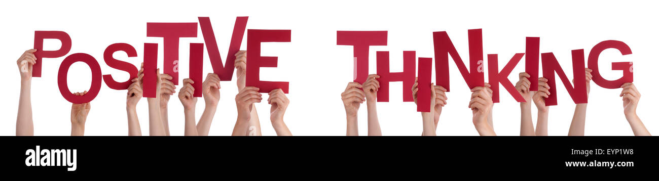 People Hands Holding Red Word Positive Thinking Stock Photo - Alamy