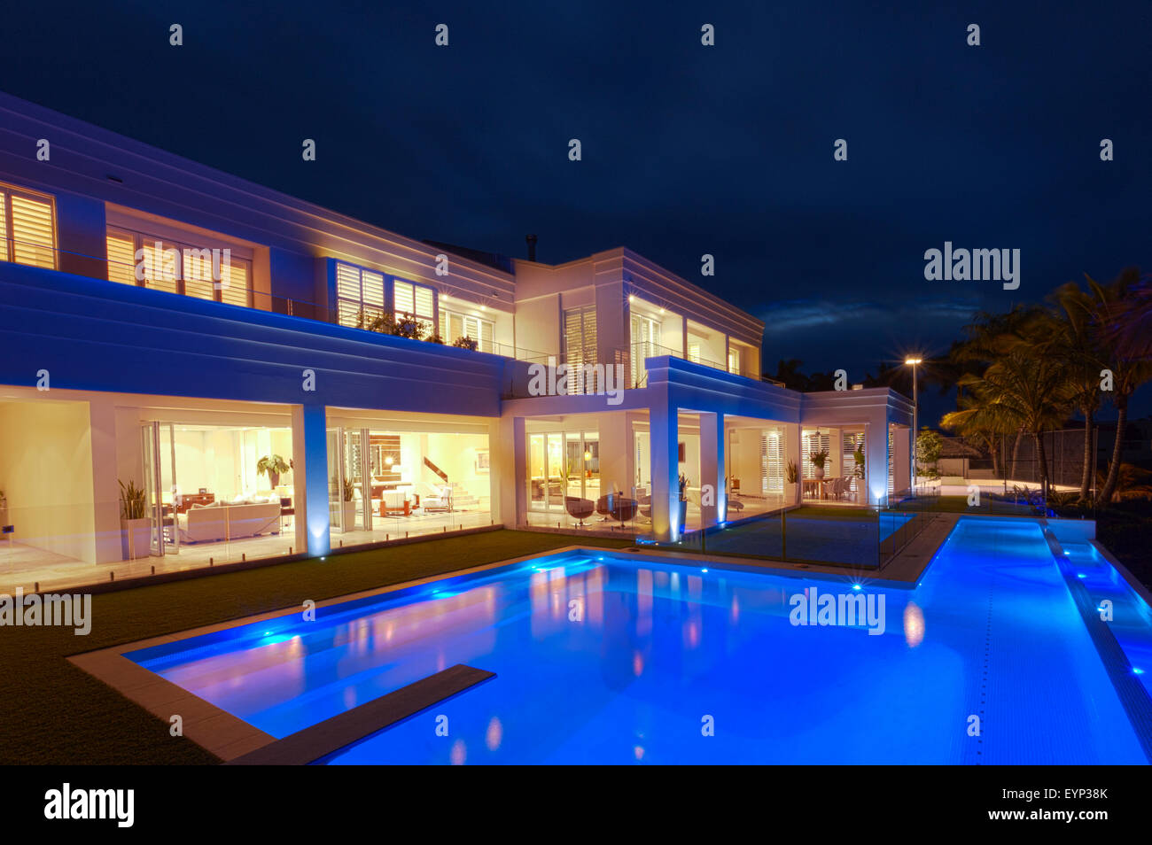 Mansion With Pool At Night