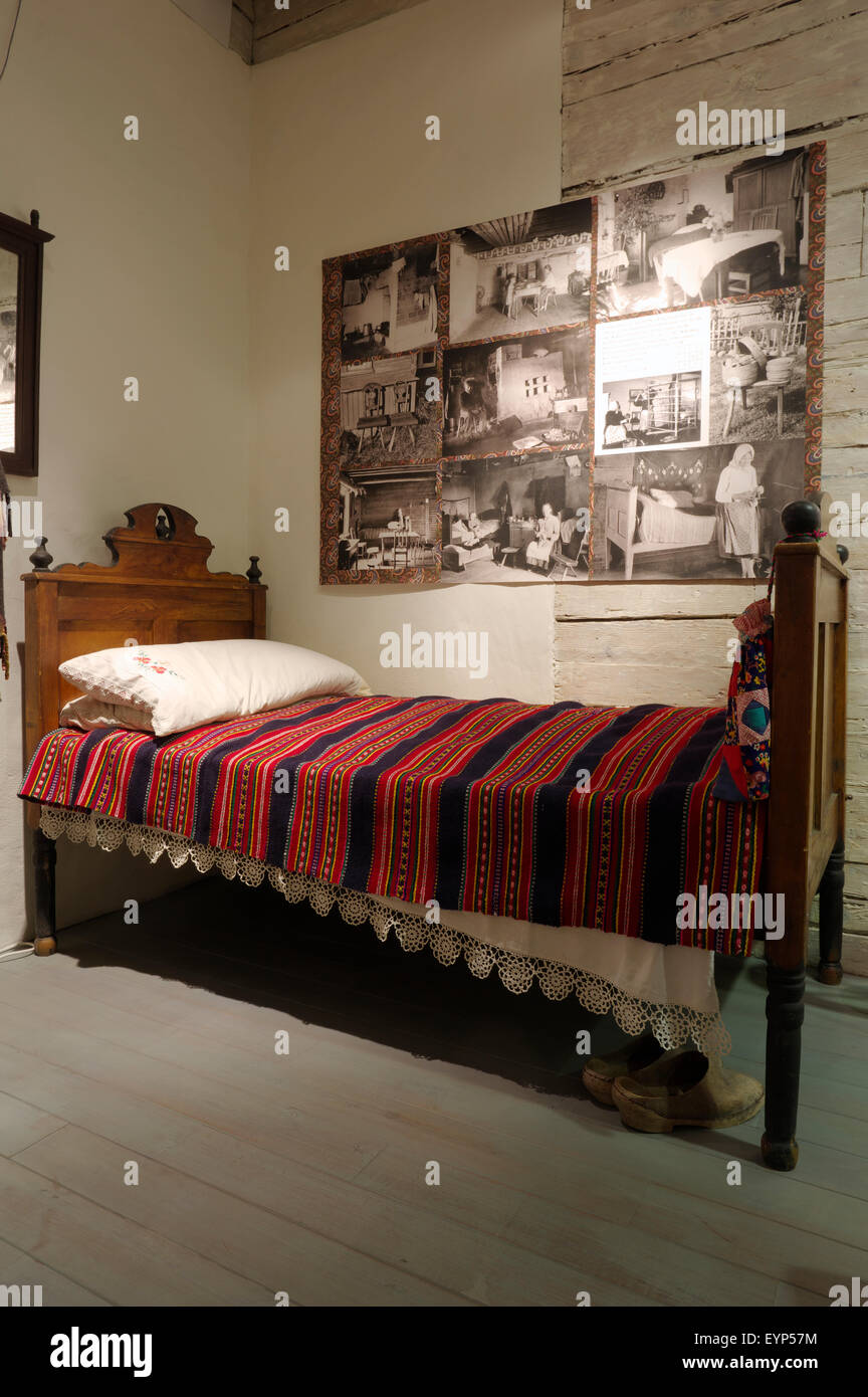 The Kihnu traditional bed are seen in Kinnu museum. Kihnu Island ...