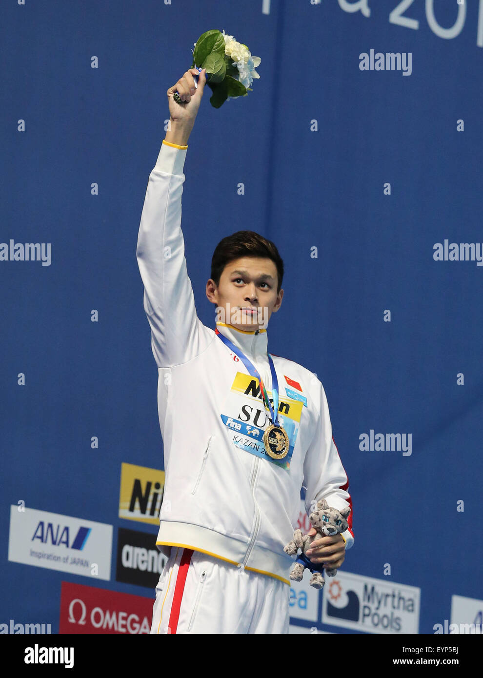 Kazan, Russia. 2nd Aug, 2015. Sun Yang of China celebrates on the ...