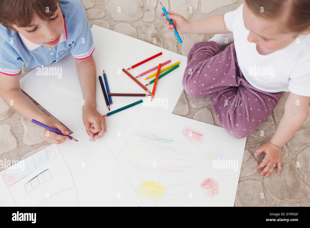 brother and sister drawing pictures Stock Photo - Alamy