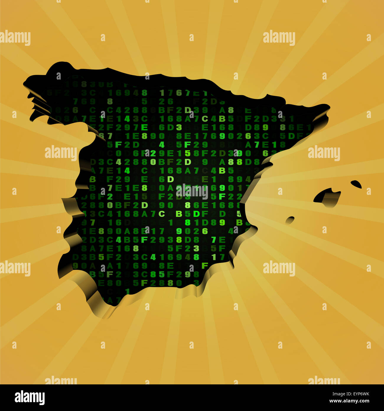 Spain sunburst map with hex code illustration Stock Photo - Alamy