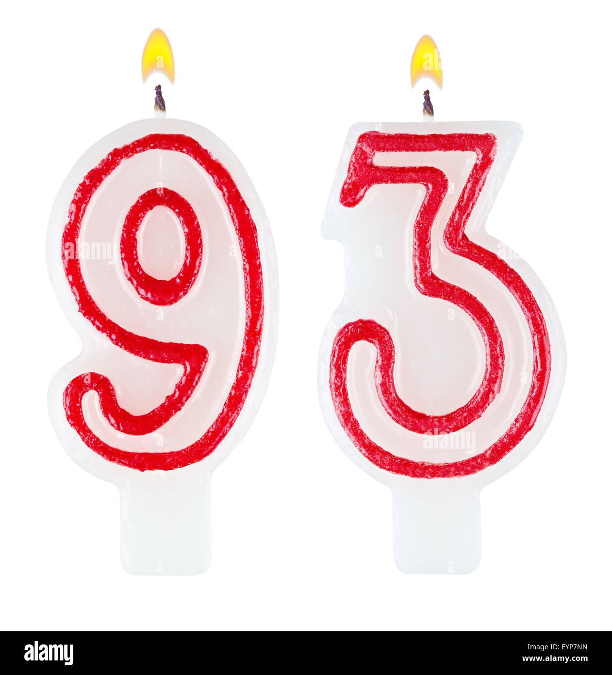 Birthday candles number ninety three isolated on white background Stock ...