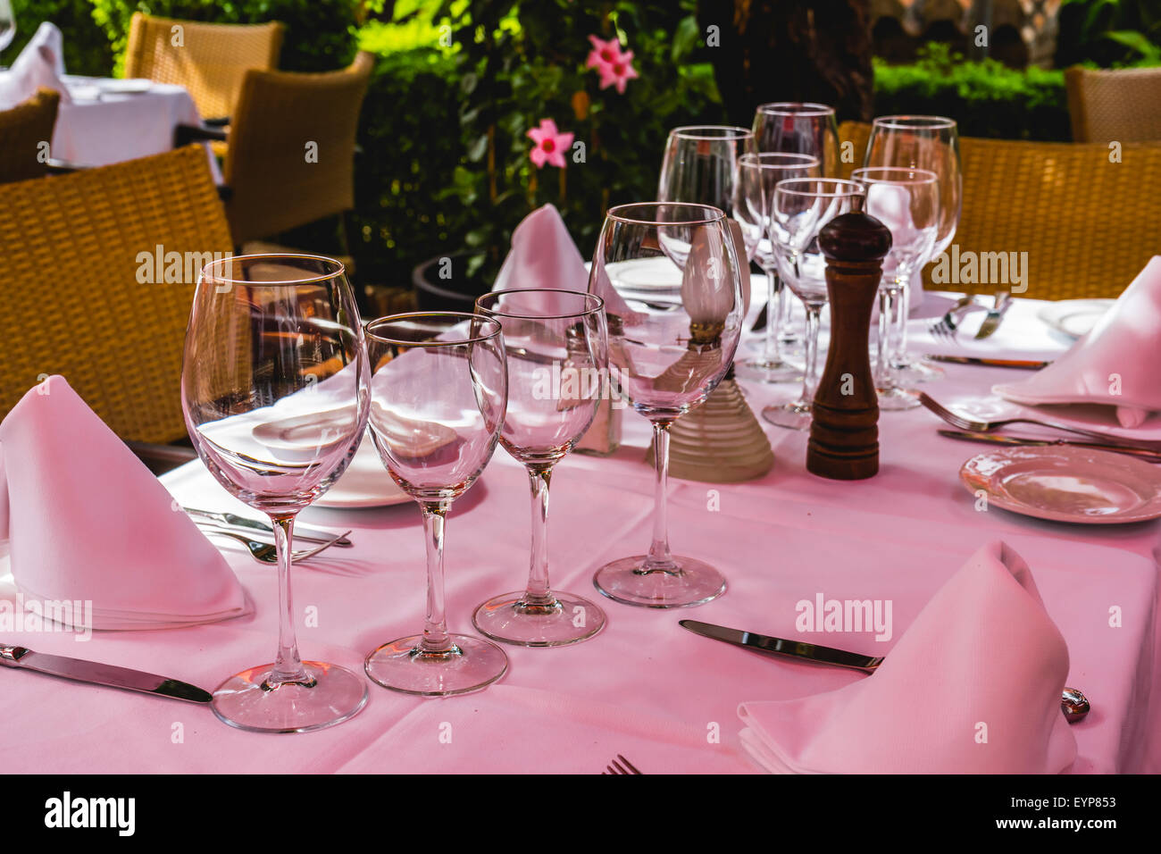 summer terrace with drinks and meals ready to eat, Marbella Spain Stock ...