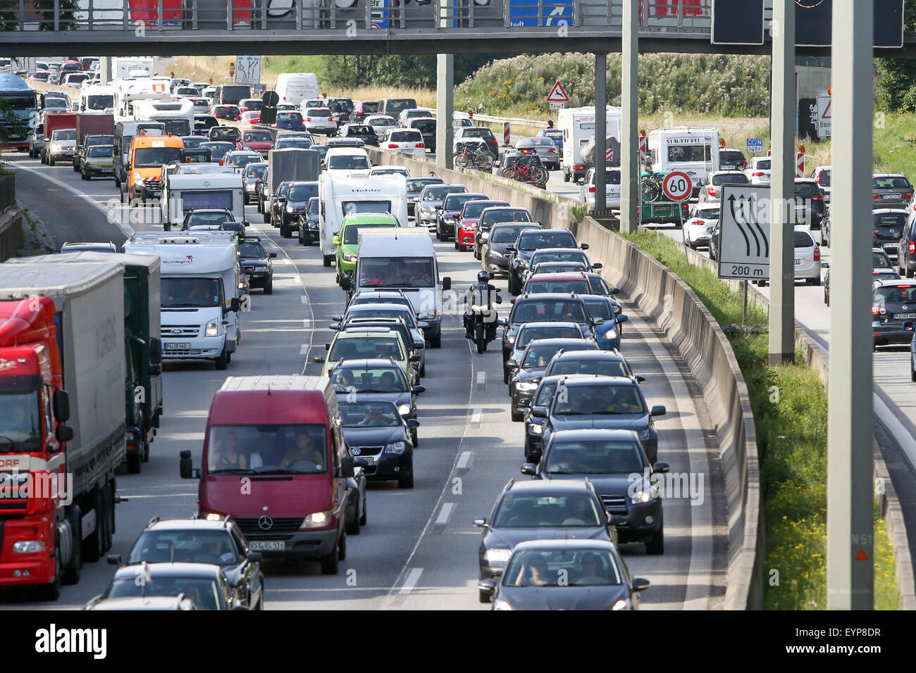 Hamburg, Germany. 02nd Aug, 2015. Heavy traffic on motorway 7 in ...