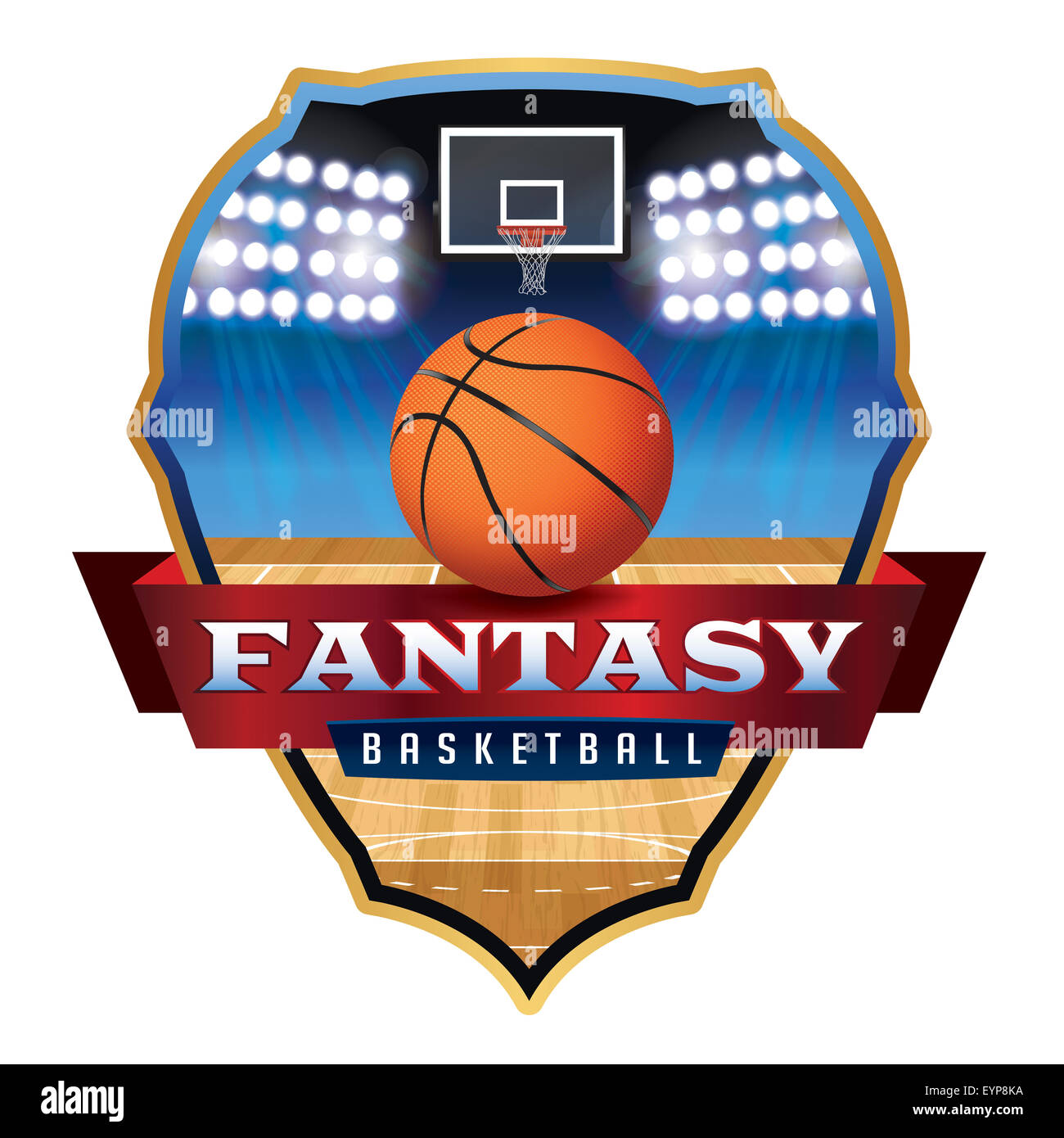 An illustration for a fantasy basketball, court, and hoop emblem Stock ...