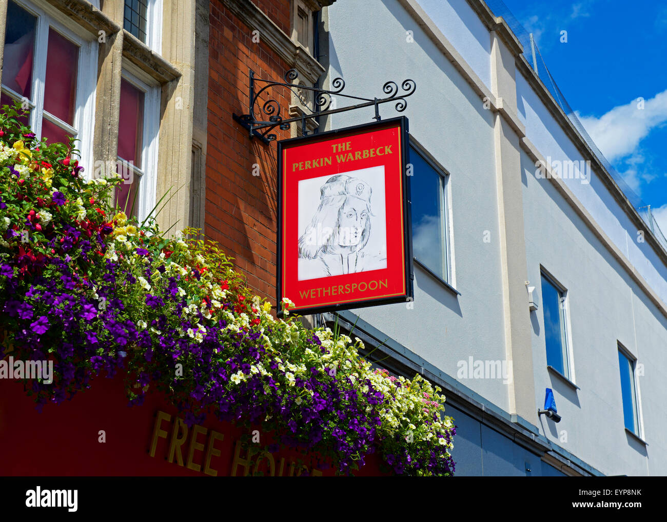 Sign for the Perkin Warbeck, a Wetherspoon pub in Taunton, Somerset ...