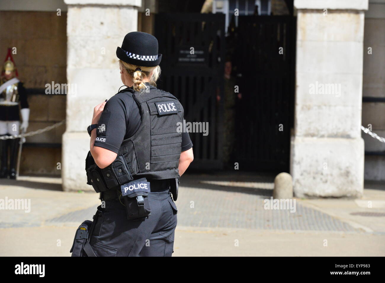 A police women on guard at Horse Guards Parade in England Stock Photo ...