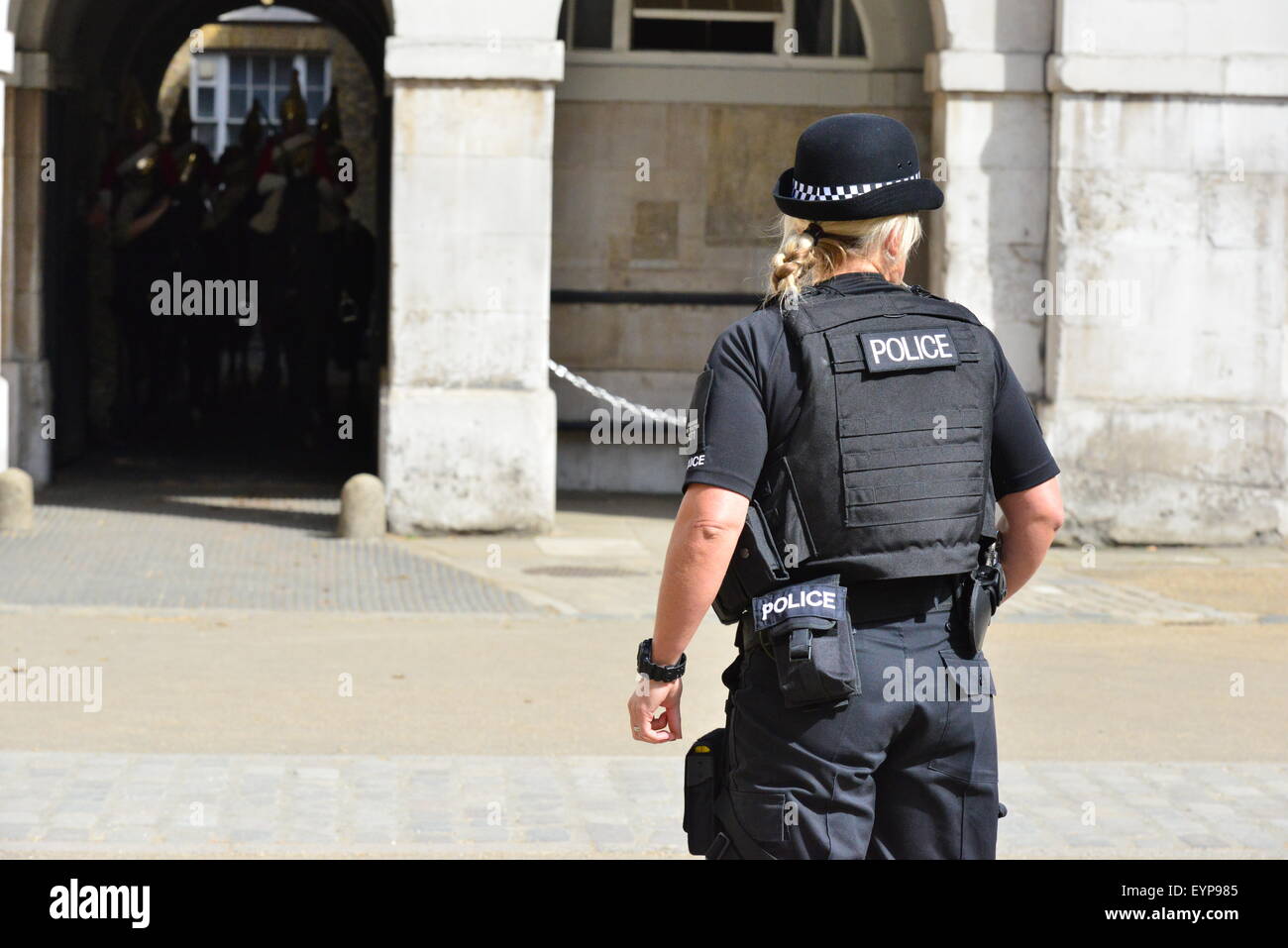 A police women on guard at Horse Guards Parade in England Stock Photo ...