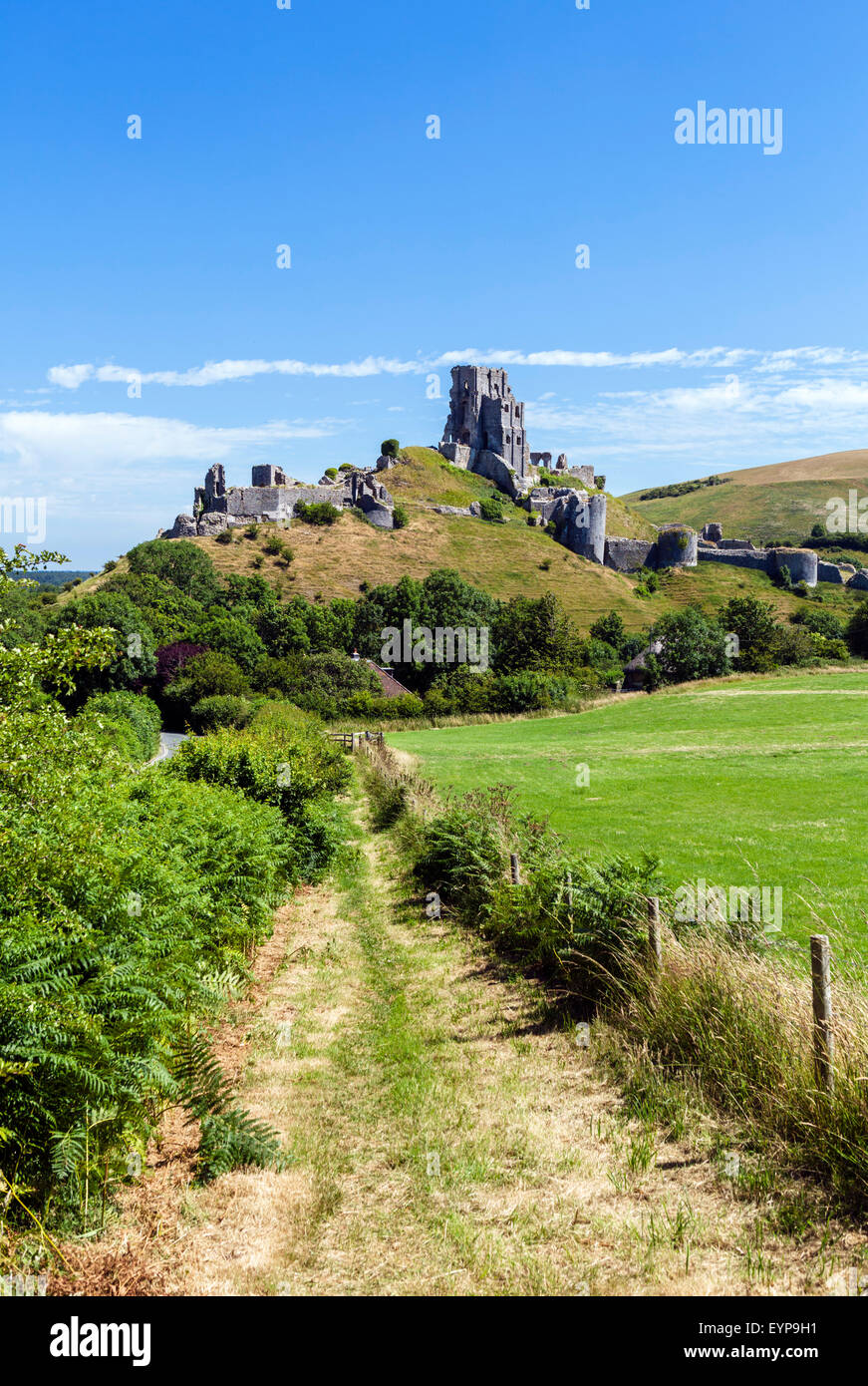 Public footpath leading to the ruins of Corfe Castle, Isle of Purbeck ...