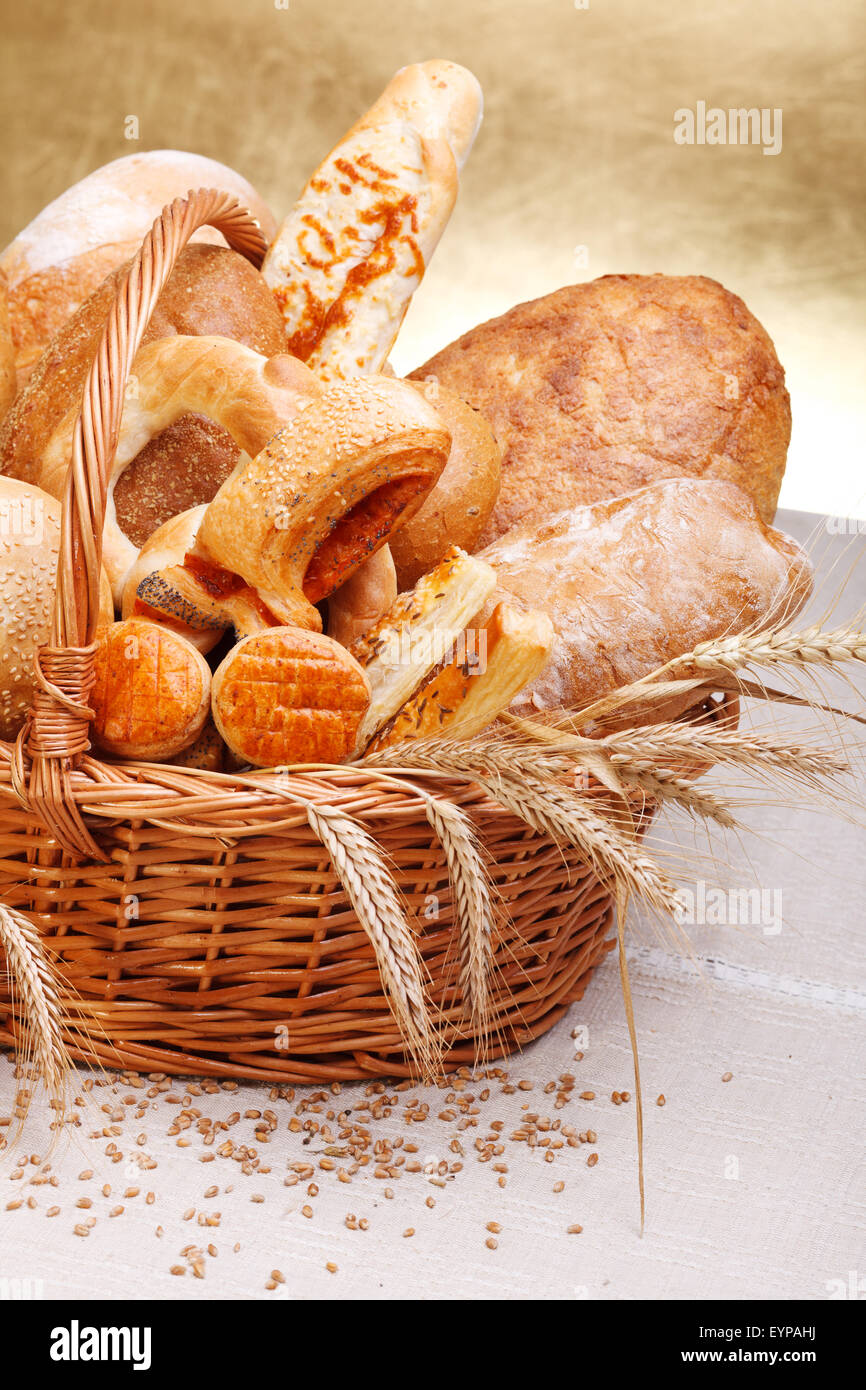 Variety of baked products in basket Stock Photo - Alamy
