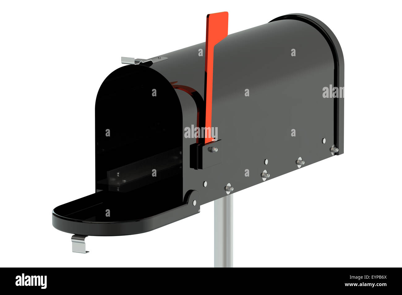 Black opened mailbox isolated on white background Stock Photo - Alamy
