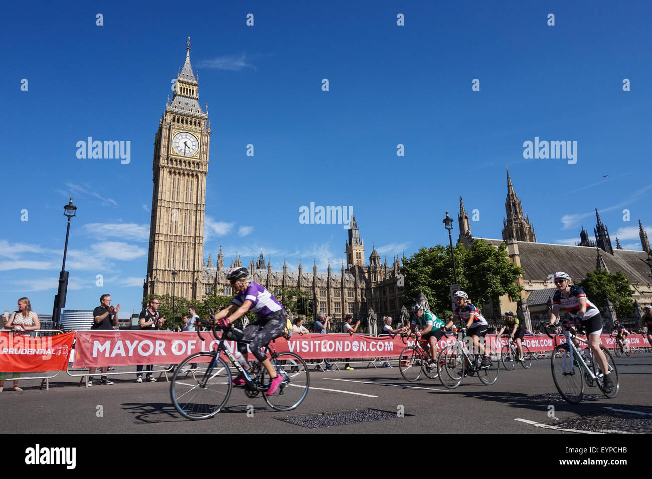 Cyclists take part in Prudential RideLondon-Surrey 100, a 100-mile ...