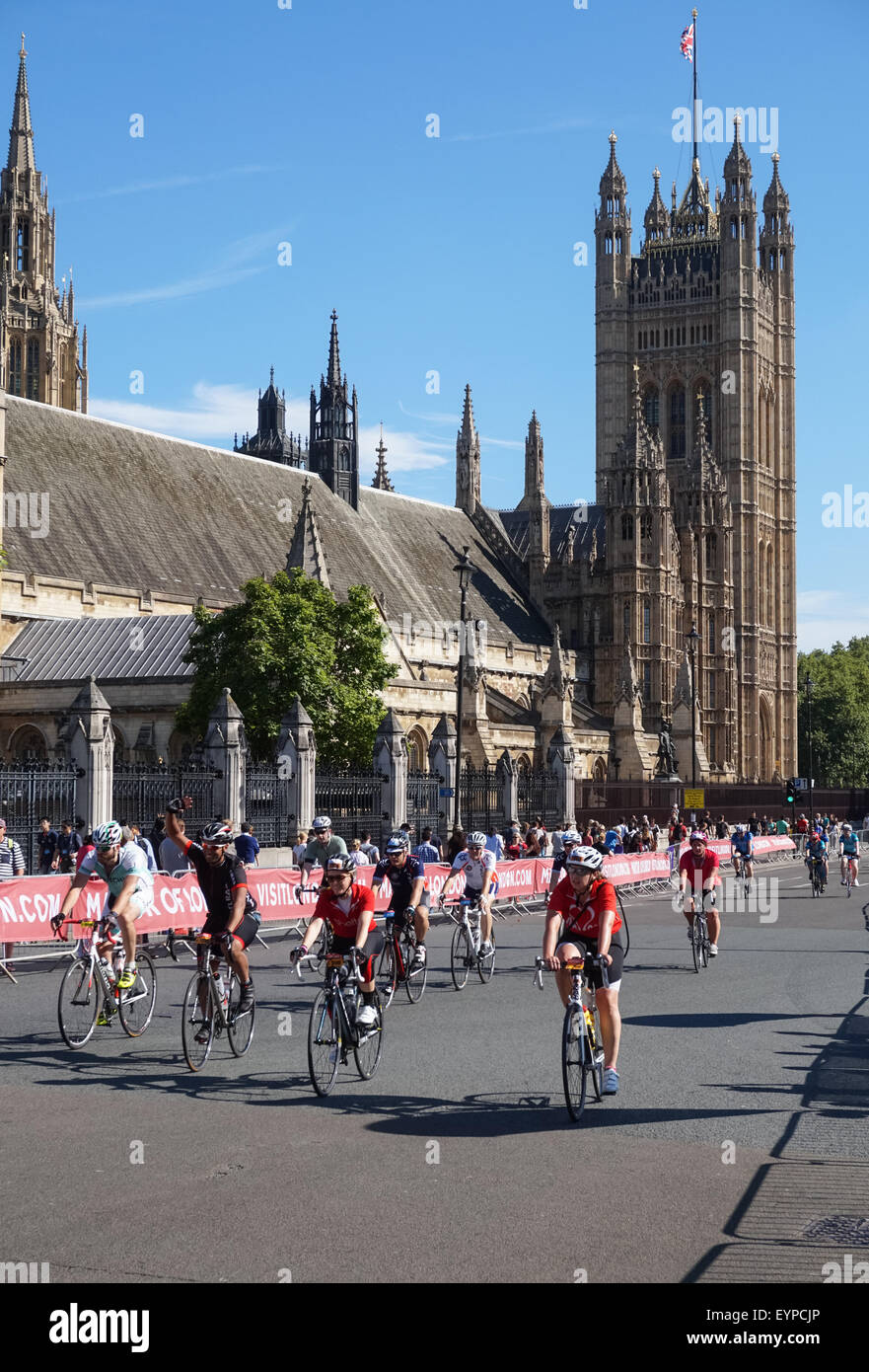 Cyclists take part in Prudential RideLondon-Surrey 100, a 100-mile ...