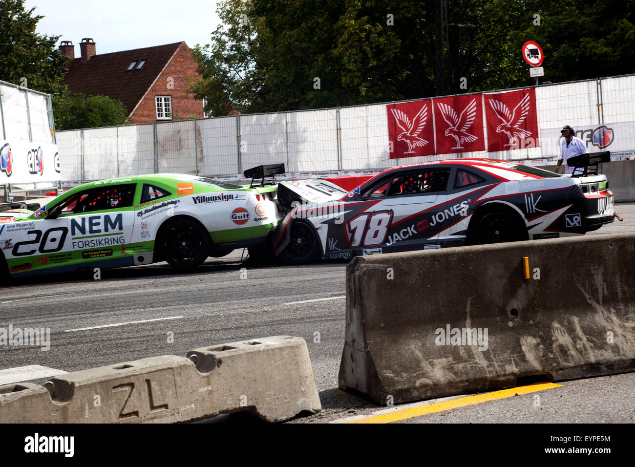 Copenhagen, Denmark, August 2nd, 2015.Three cars collides with the ...